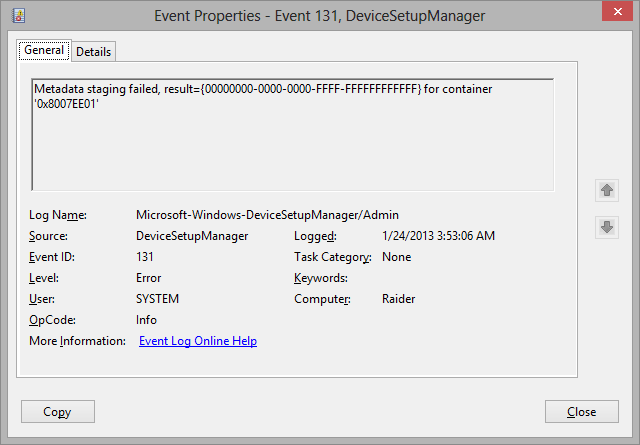 unknown error, device setup manager | Windows 8 Help Forums