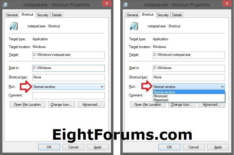 Shortcut - Open Normal window, Minimized, or Maximized | Windows 8 Help ... Shortcut - Open Normal window, Minimized, or Maximized | Windows 8 Help ...