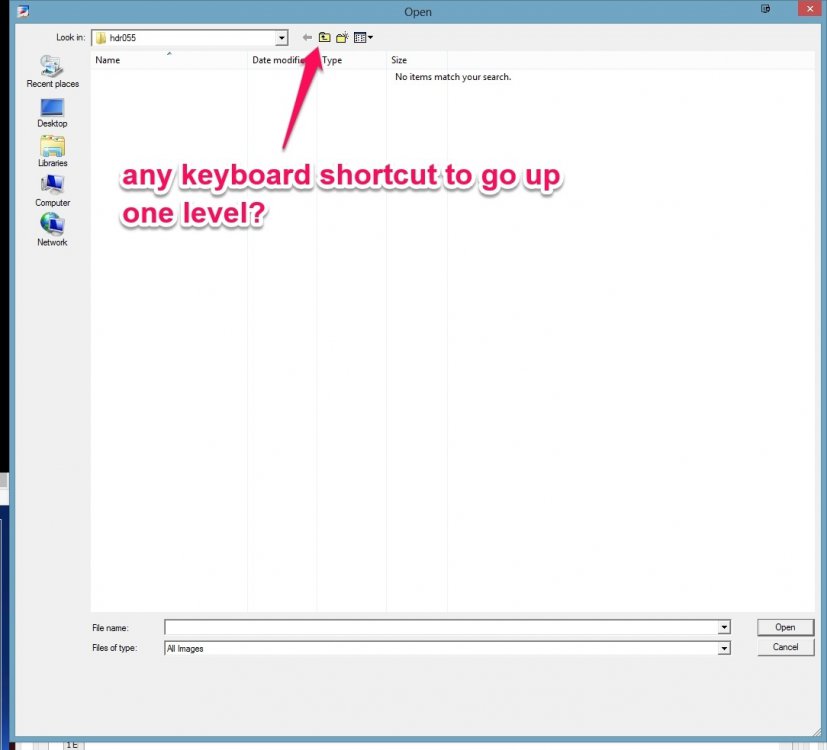 Solved - keyboard shortcut for going back 1 level file hierarchy ...