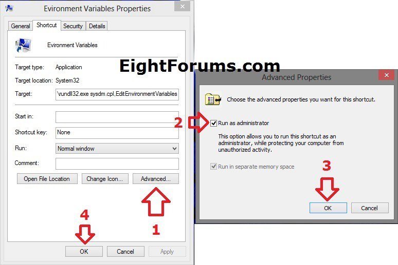 Environment Variables Shortcut - Create in Windows | Windows 8 Help Forums Environment Variables Shortcut - Create in Windows | Windows 8 Help Forums