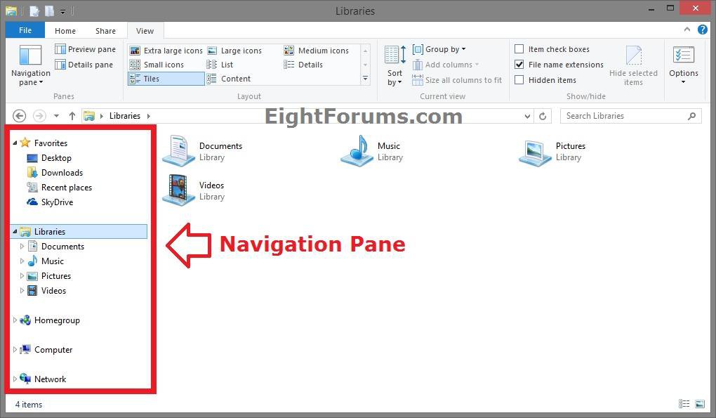 Navigation Pane Show Or Hide In Windows 8 File Explorer Windows 8