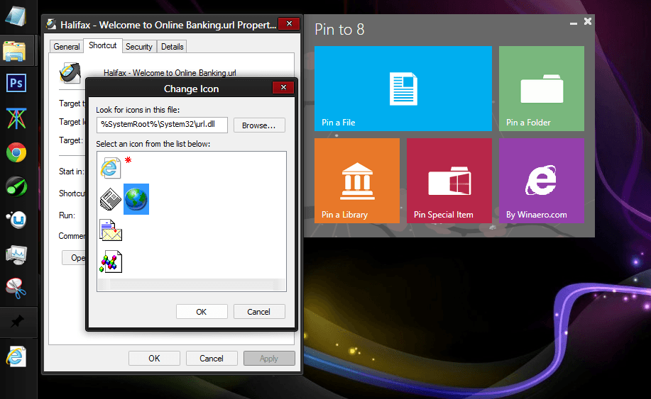 Adding Online Banking Icon to taskbar changes to IE Icon | Windows 8 ...