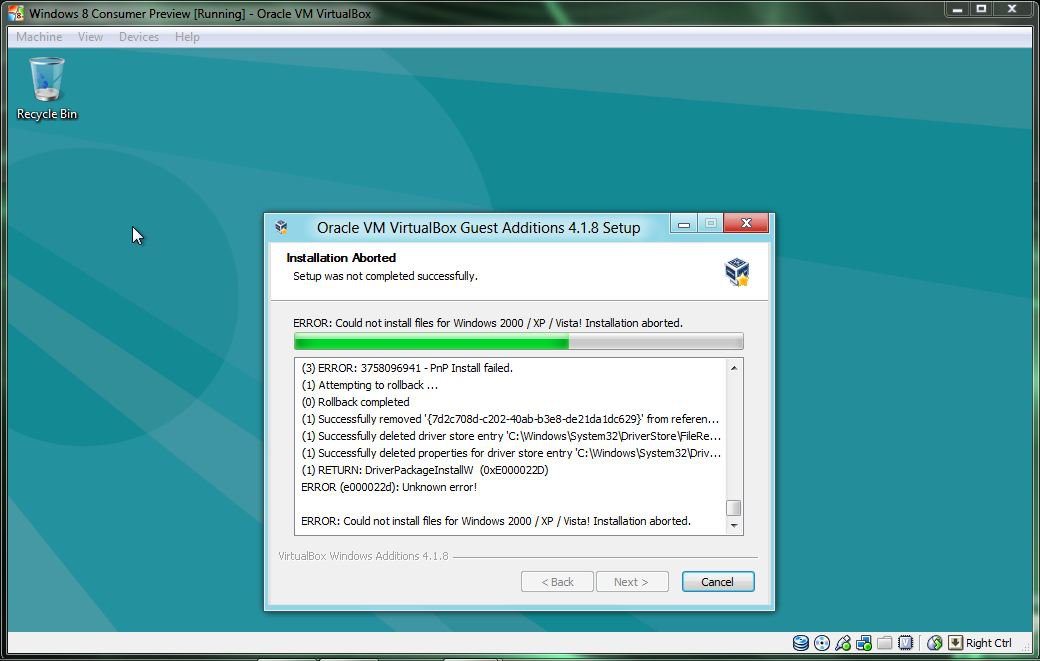 Virtualbox Windows 8 Consumer Preview