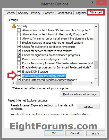 Internet Explorer Enhanced Protected Mode - Turn On or Off | Windows 8 ...