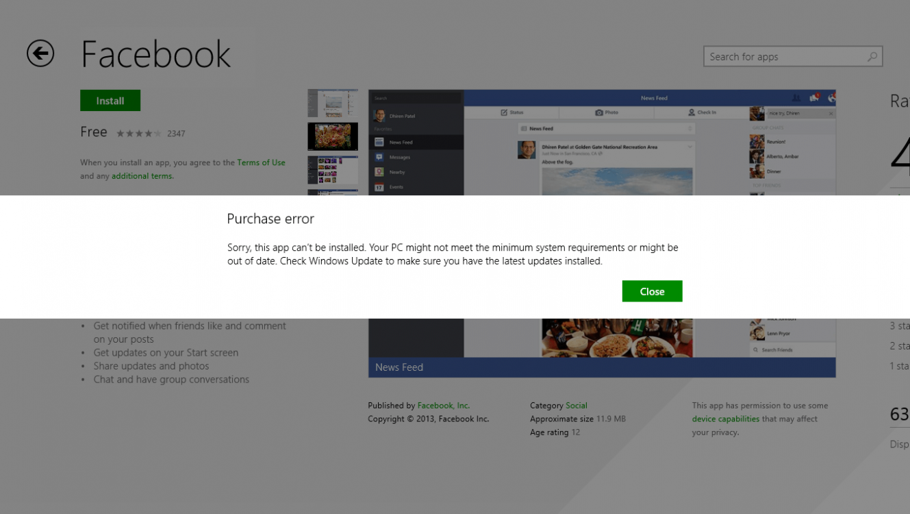 Can't install Facebook app from the store | Windows 8 Help Forums