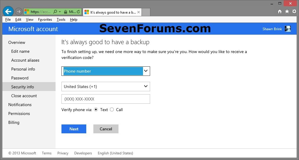 Microsoft Account Two-step Verification - Turn On or Off | Windows 8 ...