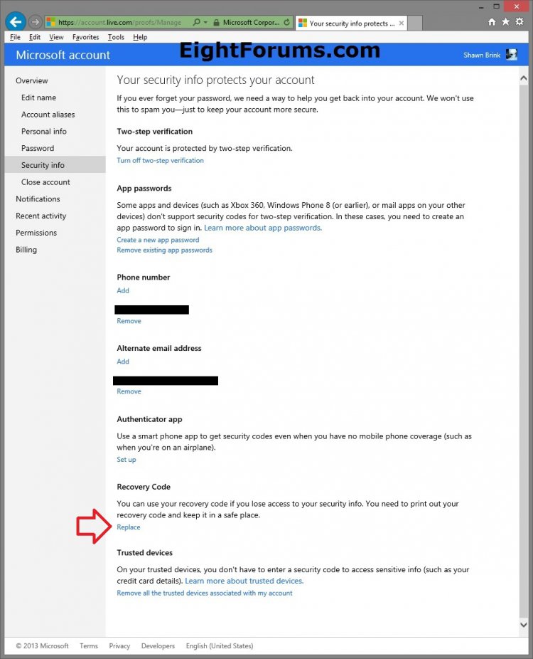 Microsoft Account Recovery Code - Set up or Replace | Windows 8 Help Forums