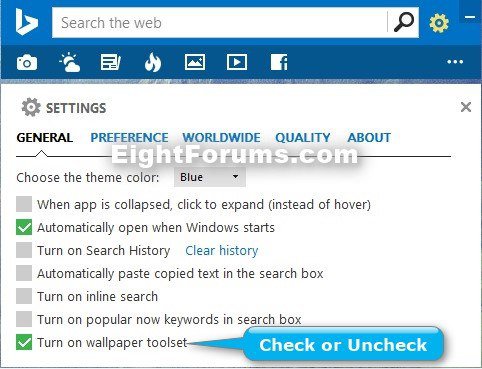 Bing Desktop Wallpaper Toolset - Turn On or Off in Windows | Windows 8 ...
