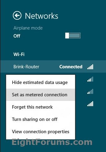 Wireless Network - Set or Unset as Metered Connection in Windows 8 ...
