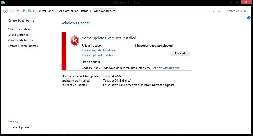 Windows 8.1 windows update Error Code 80070002 | Windows 8 Help Forums