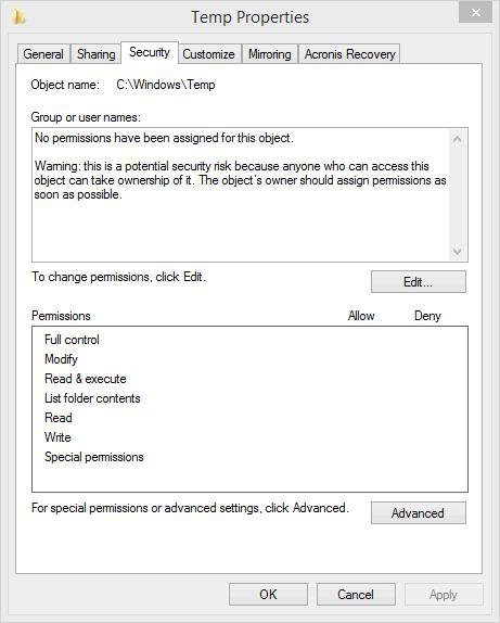 How to get access to C:\Windows\Temp\ folder in Windows 8 | Windows 8 ...