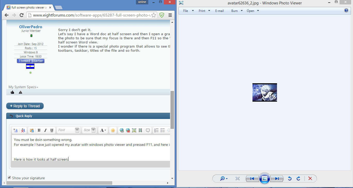 full screen photo viewer at half screen | Windows 8 Help Forums