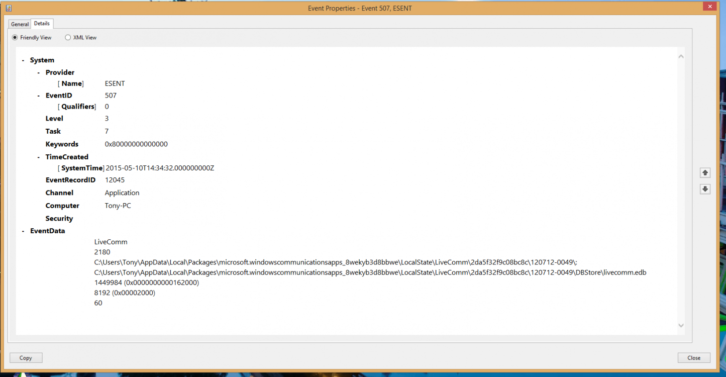 Esent 507-532 error in event viewer ? | Windows 8 Help Forums