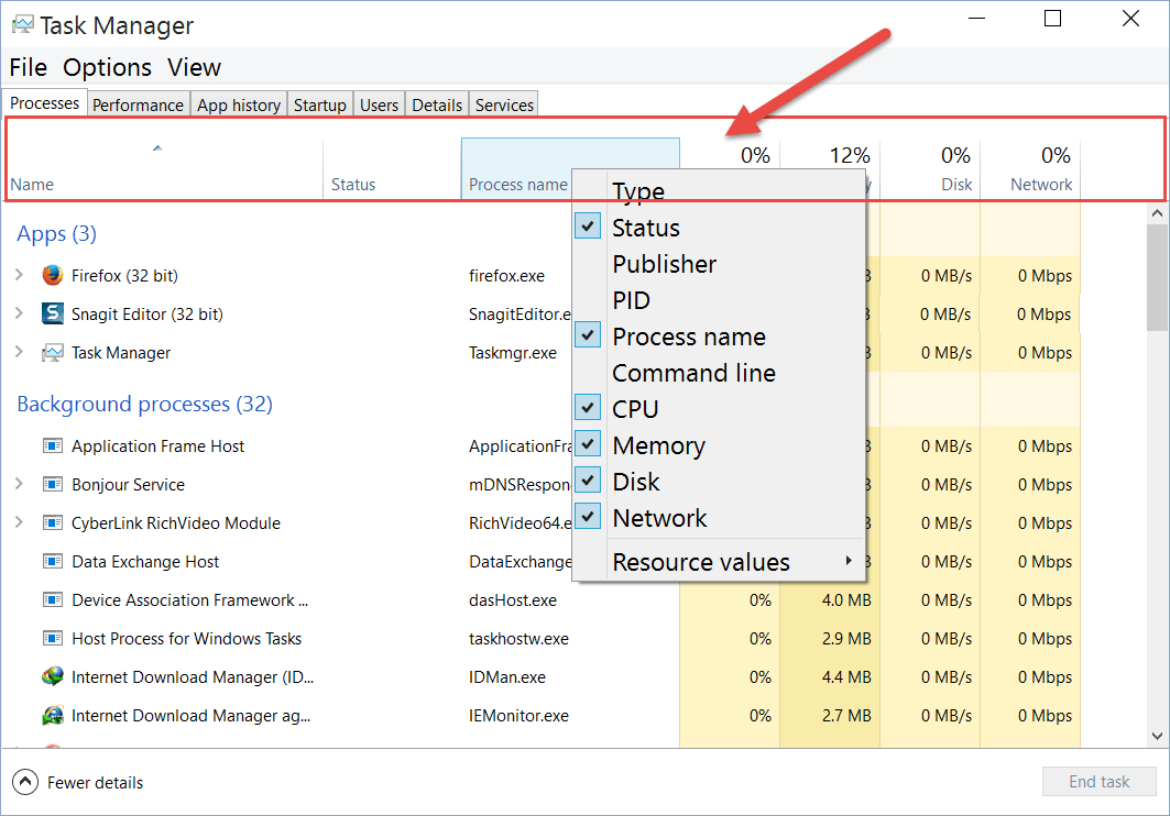 Task Manager "Show Columns" under View Menu is missing | Windows 8 Help Forums