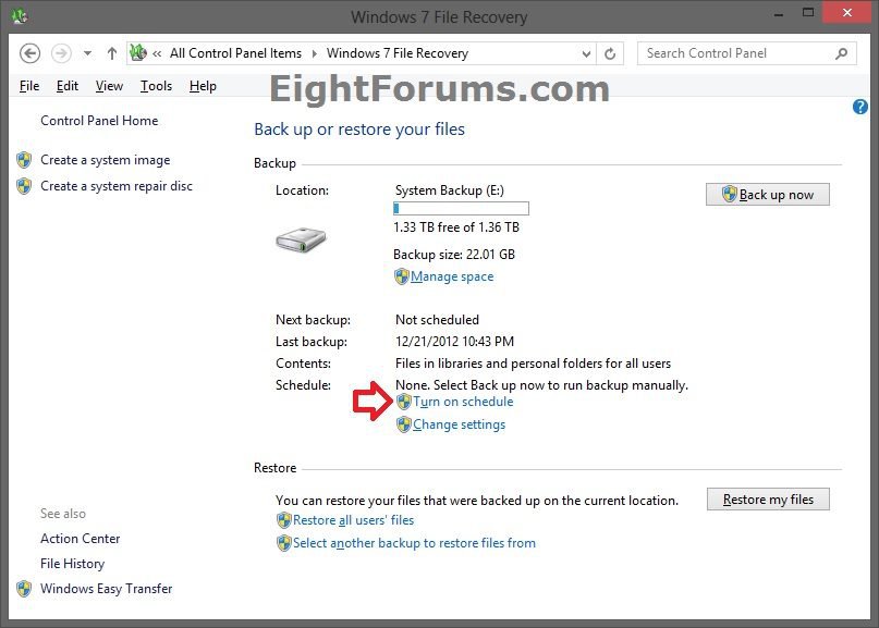 Backup Schedule Turn On Or Off In Windows 8 Windows 8 Help Forums